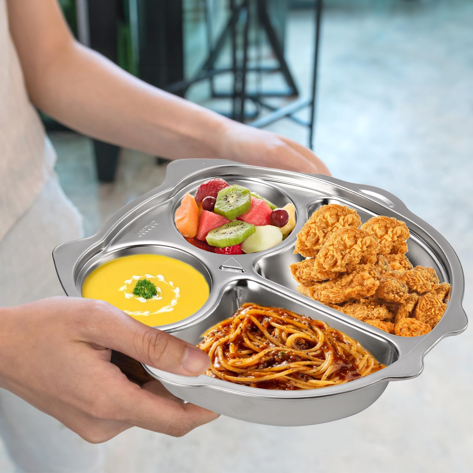Snapklik.com : 3 Pack Stainless Steel Divided Plates, 9 Inch 304 Dinner ...