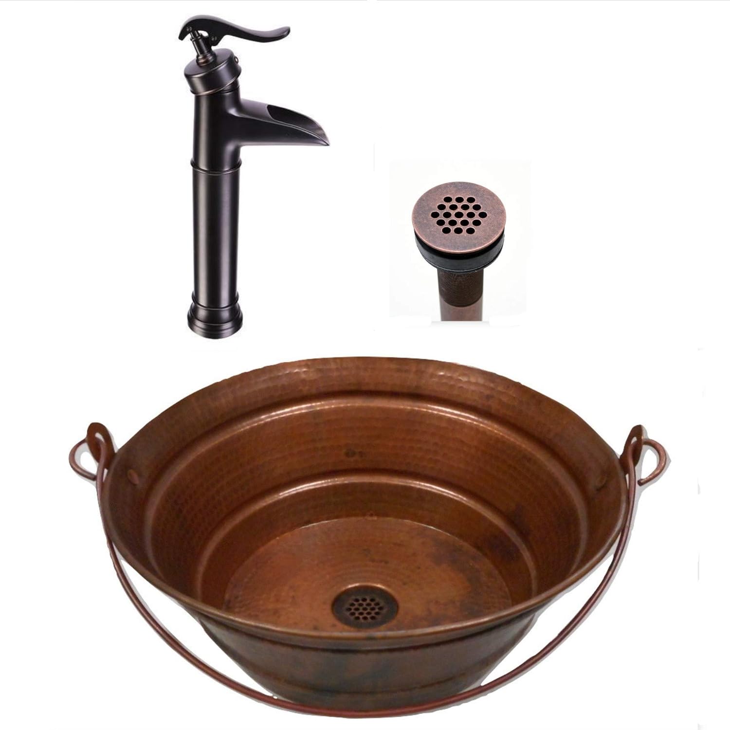 SimplyCopper 15" Round Copper Vessel BUCKET Sink in Natural Fire Patina ...