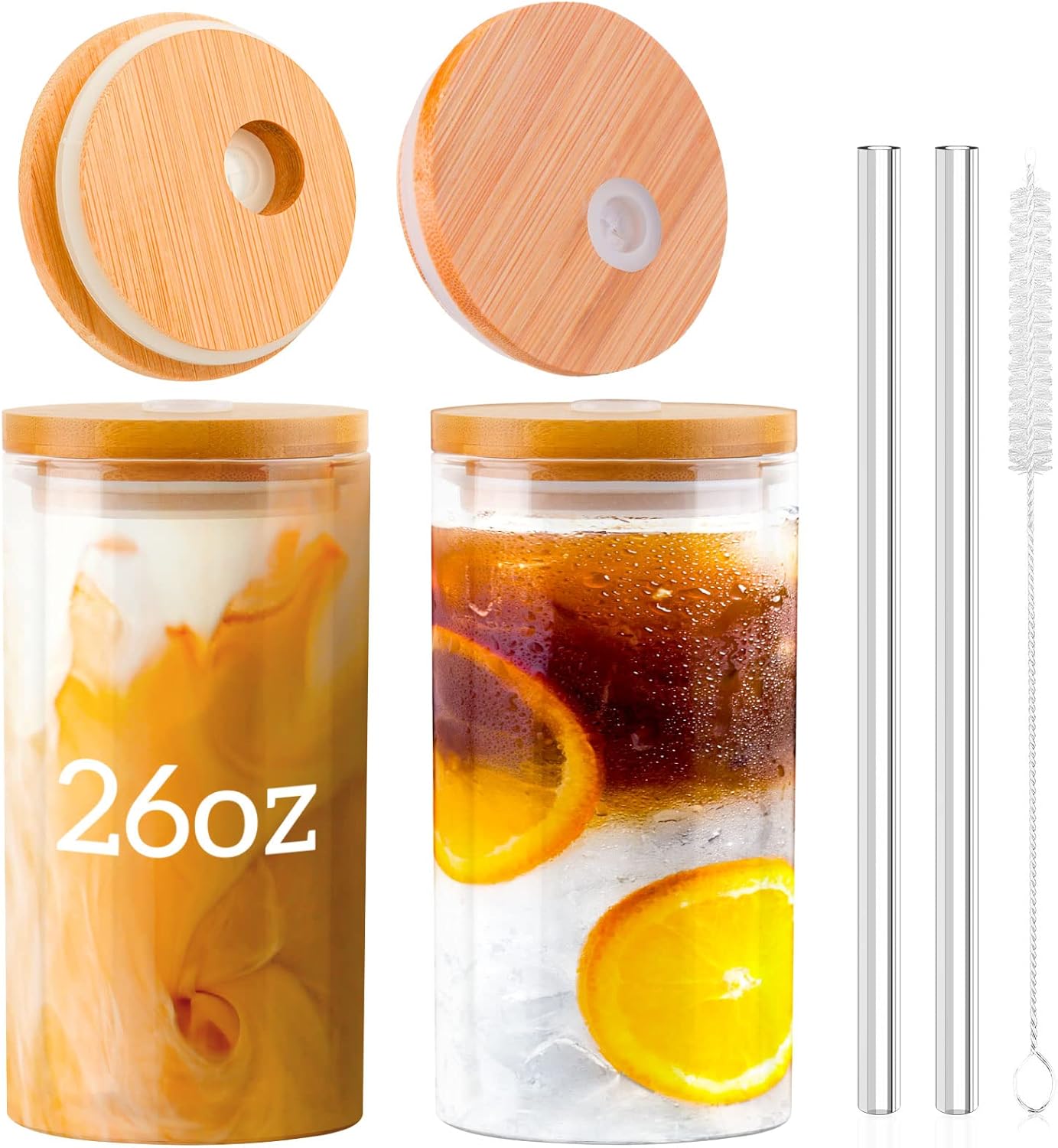 Amazon.com: Glass Cups with Lids and Straws, Drinking Glasses with ...