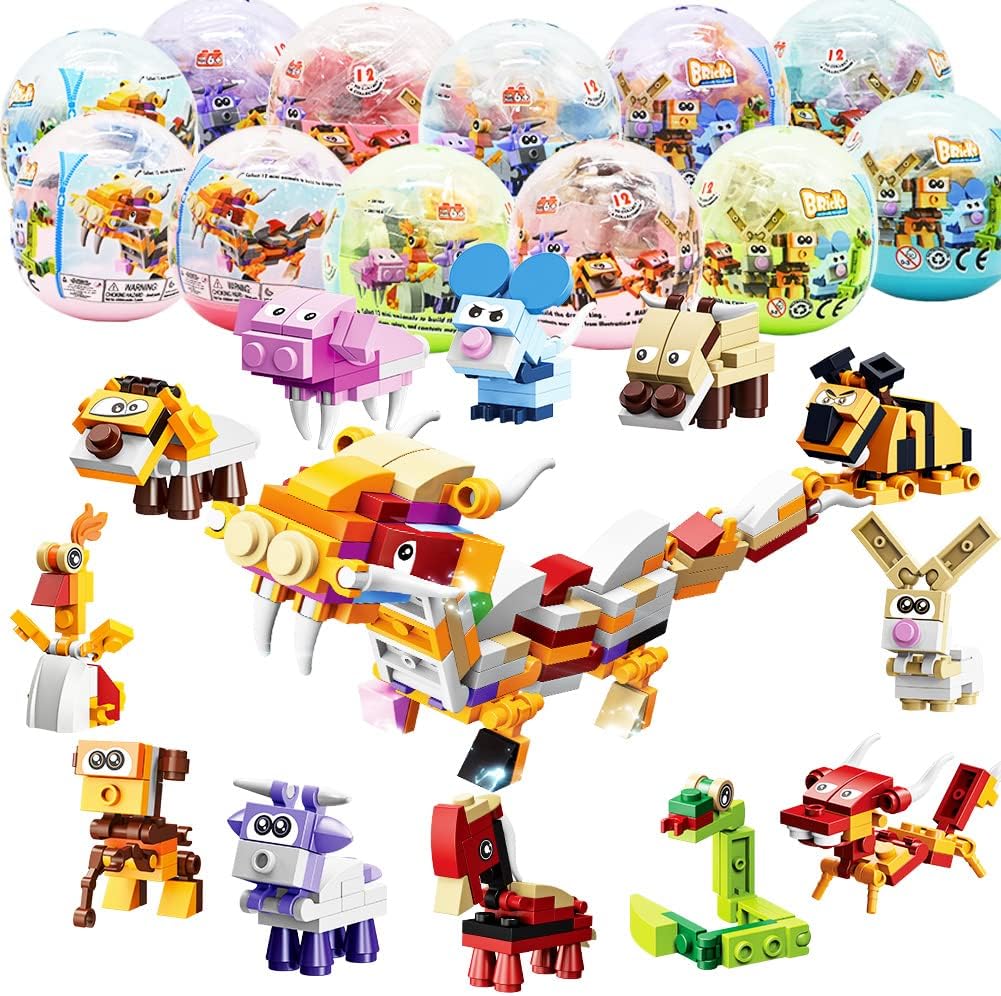 Amazon.com: 12Pcs PreFilled Easter Eggs with Animals Building Blocks ...