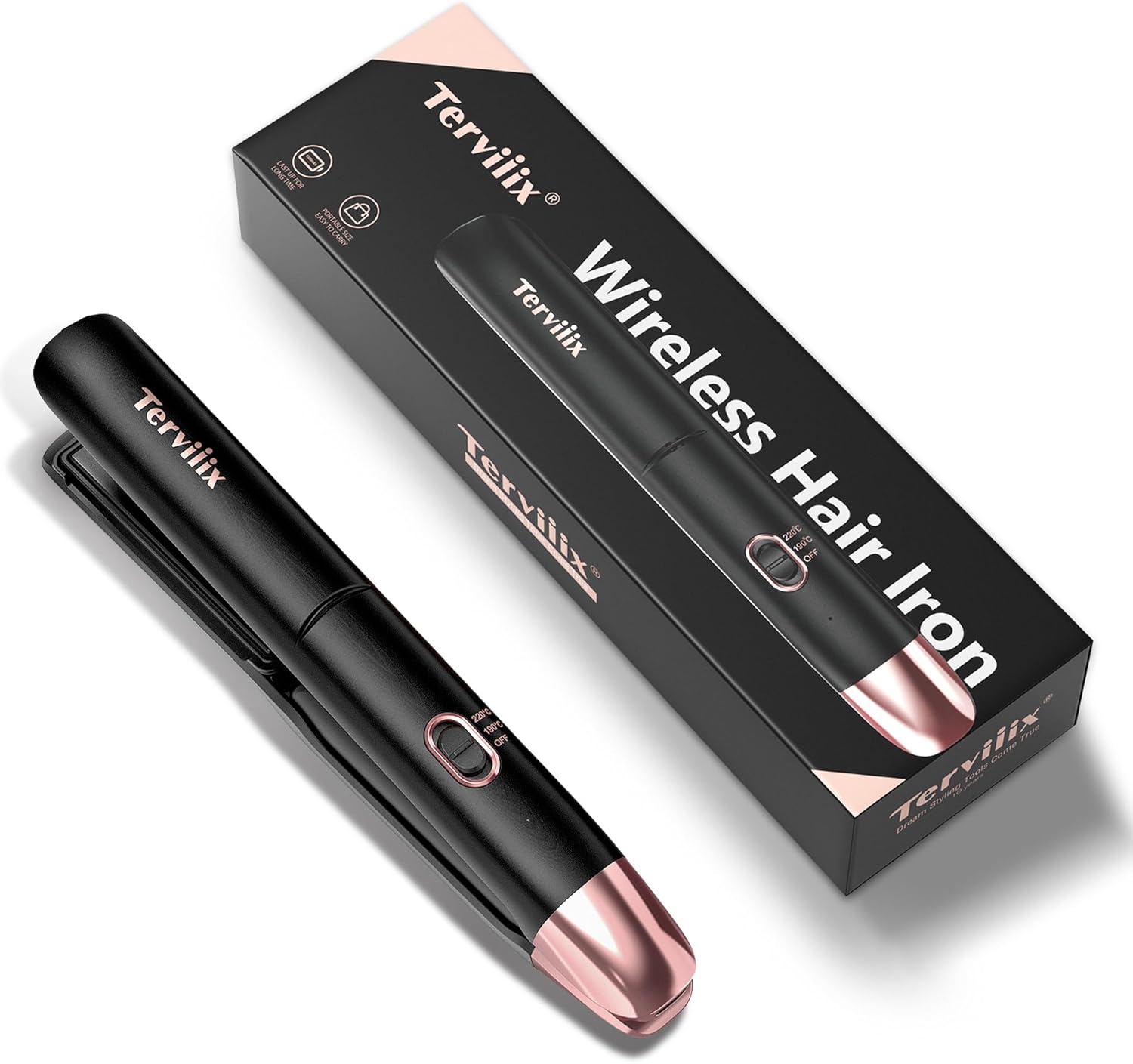 Portable Cordless Hair Straighteners, Max 220°C Mini Flat Iron for Travel, Rechargeable Mini ...