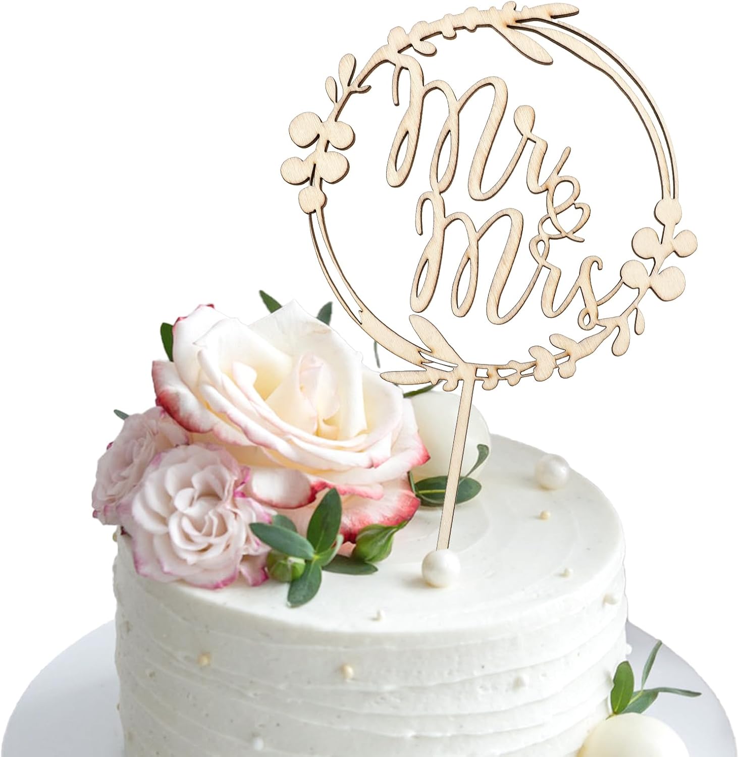 Amazon.com: JIYIN Mr & Mrs Cake Topper, Wooden Wreath Wedding Cake ...