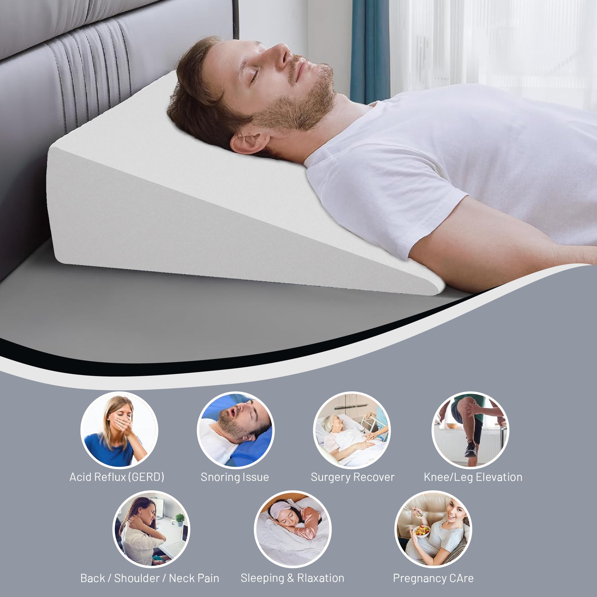 Snapklik.com : Elevated Bed Wedge Pillow For Back Support, Acid Reflux ...