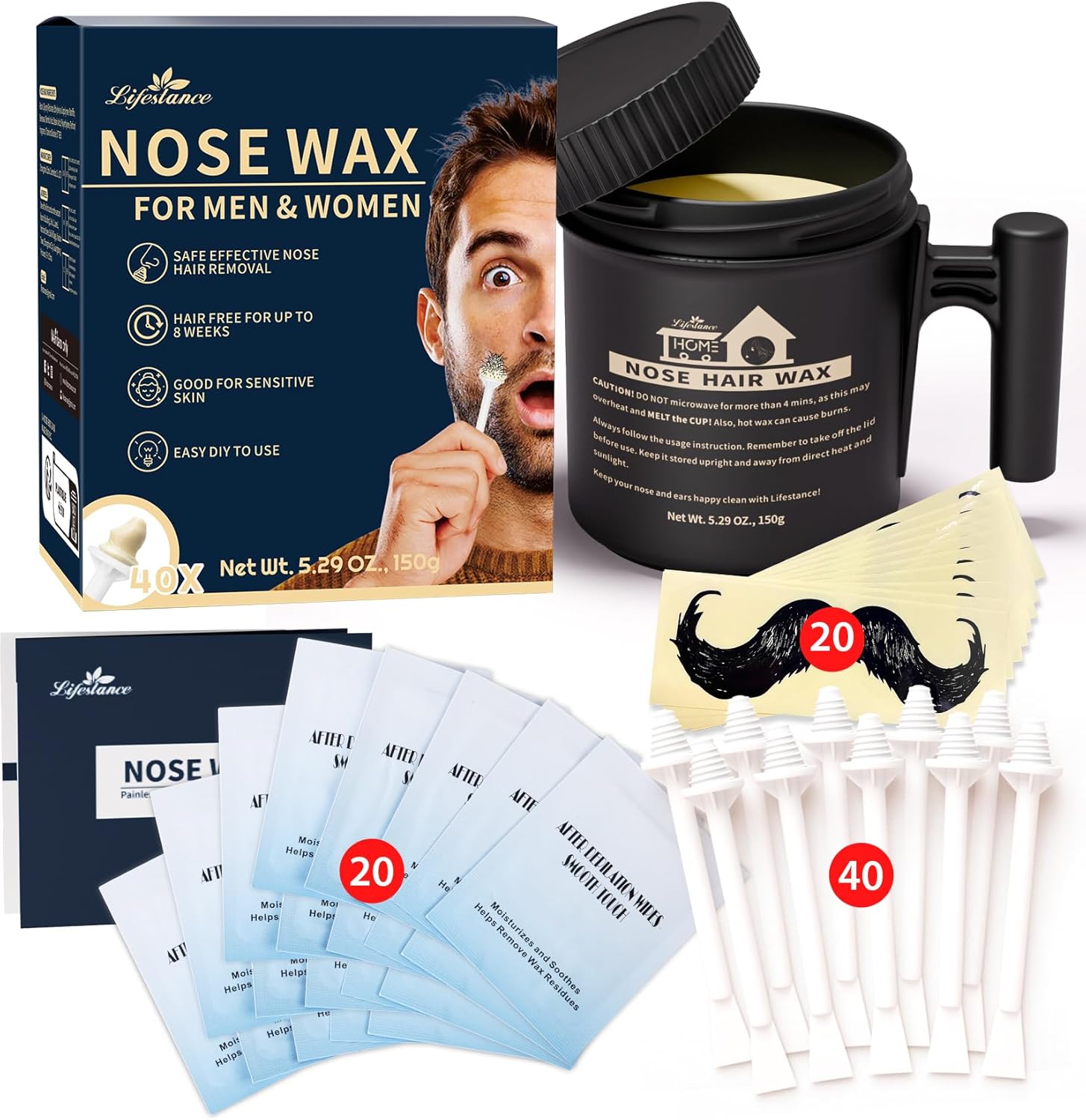 Lifestance Nose Waxing Kit for Men | 150g Nose Hair Wax with 40x ...