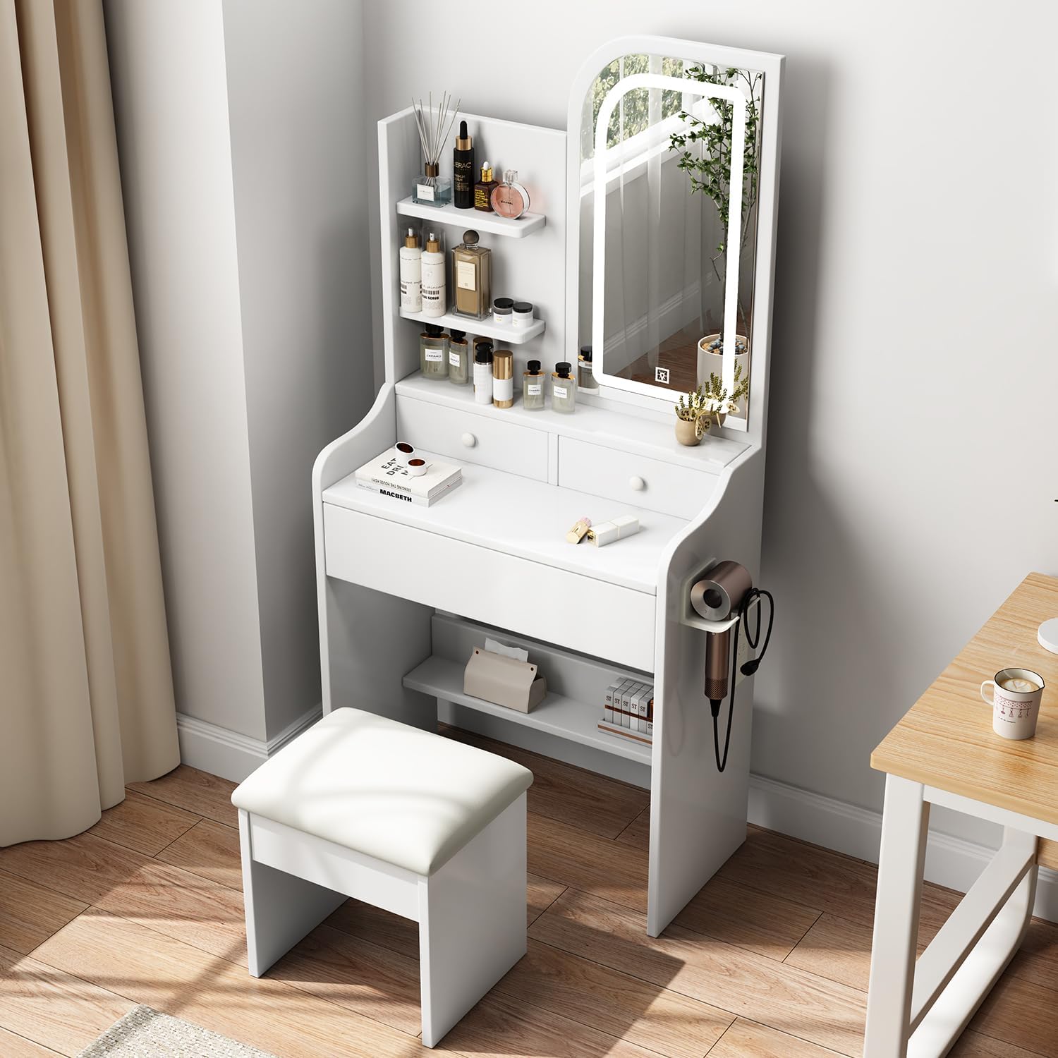 Amazon.com: Modern White Vanity Desk Set - 23.6" Small Vanity Table ...