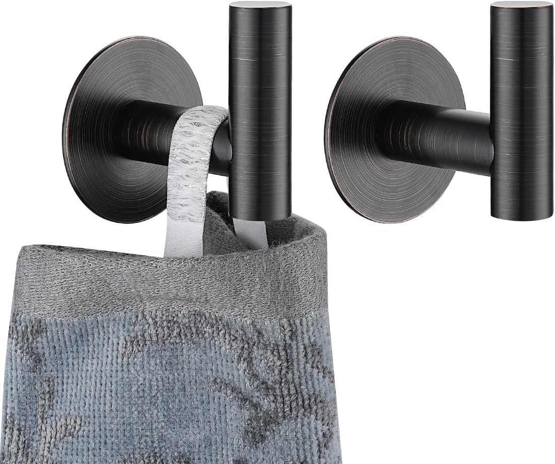 JQK Self Adhesive Towel Hook Bronze, No Drill Stick on Coat Robe Clothes Wall Hook for Bathroom ...