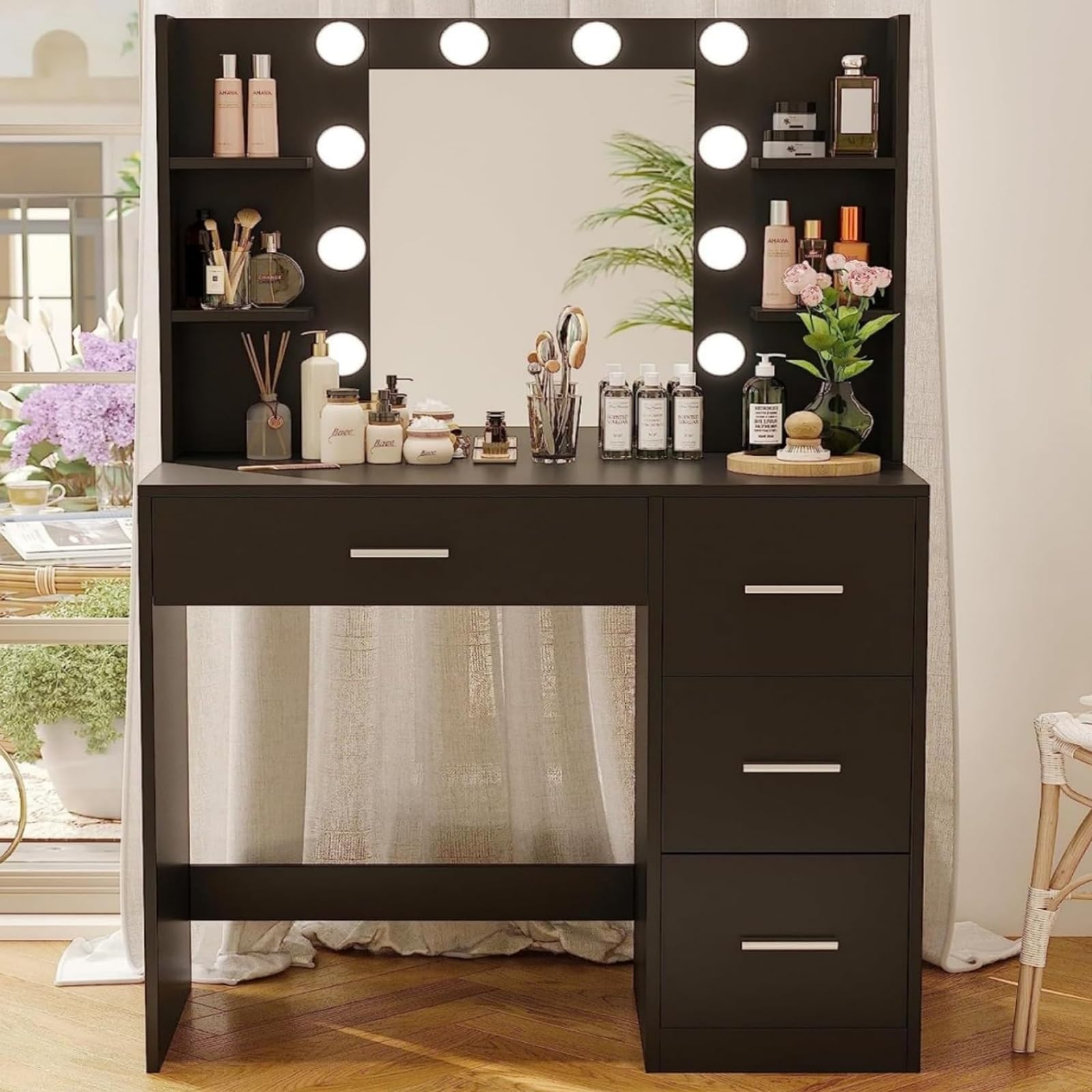 Amazon.com: Mdhitsox Vanity Desk Set with Sliding Mirror, Small Makeup ...