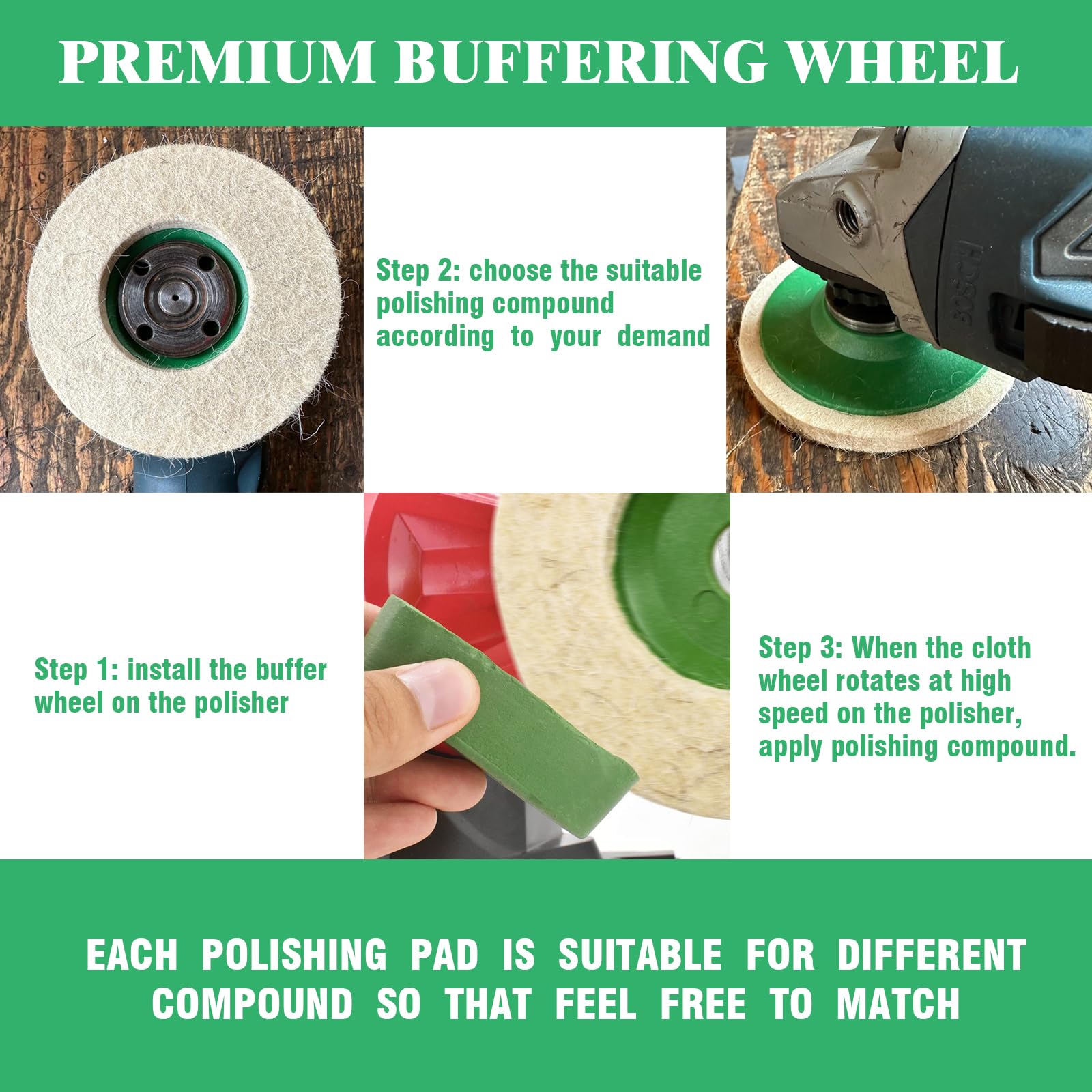 Brasso 2x 5 Inch Wool Felt Polish Wheel Pad Buffing Polishing Disc For ...