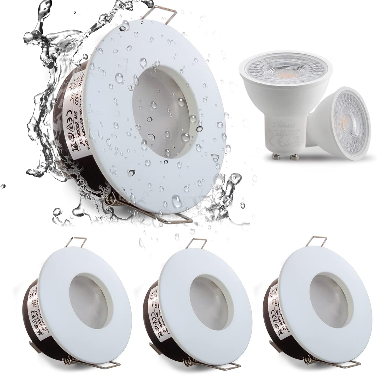 4XSweier 5W IP65 Waterproof LED Recessed Ceiling Lights, Warm White ...