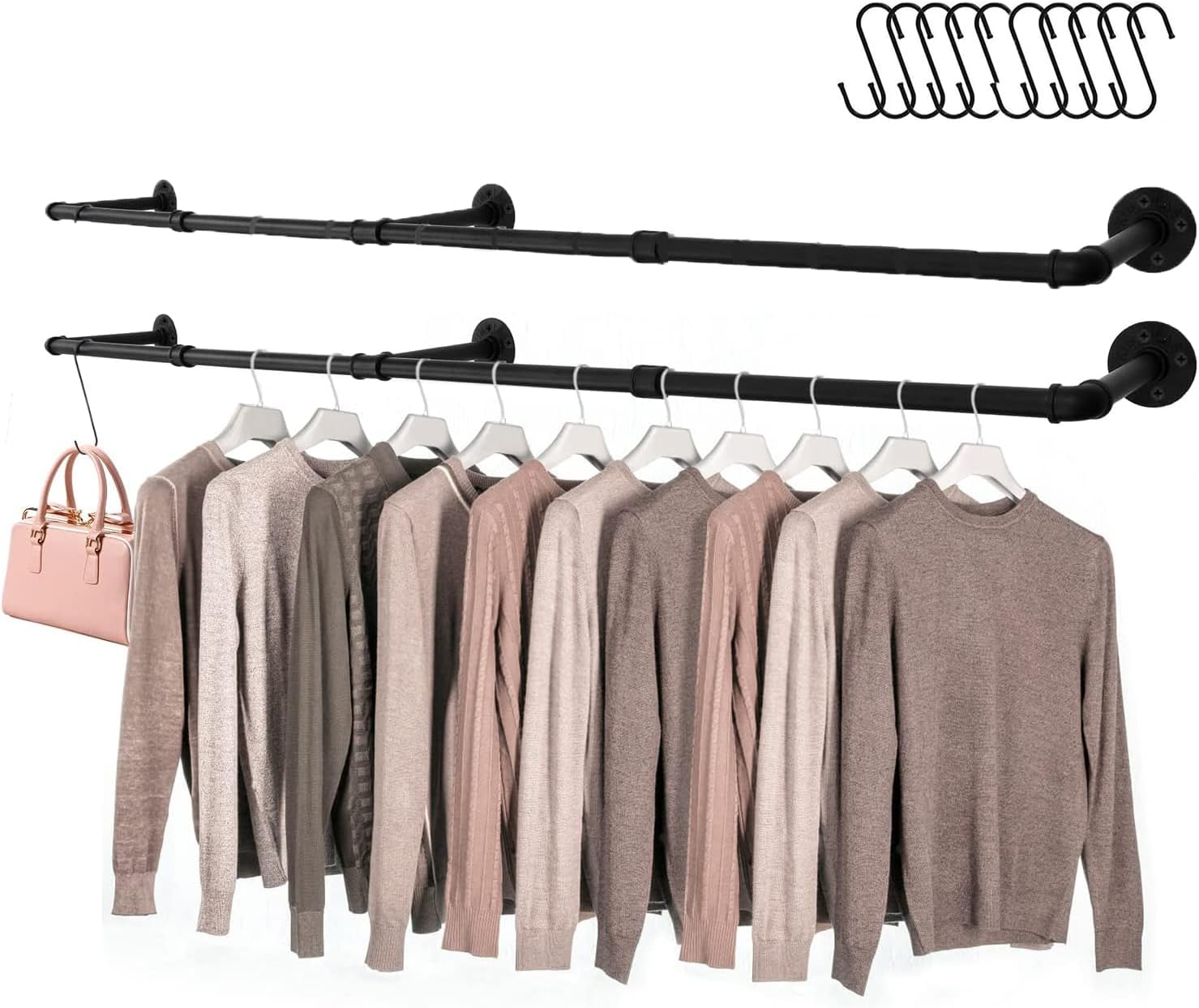 2PCS Estante de Ropa Metal 184cm - Perchero de Pared Industrial para ...