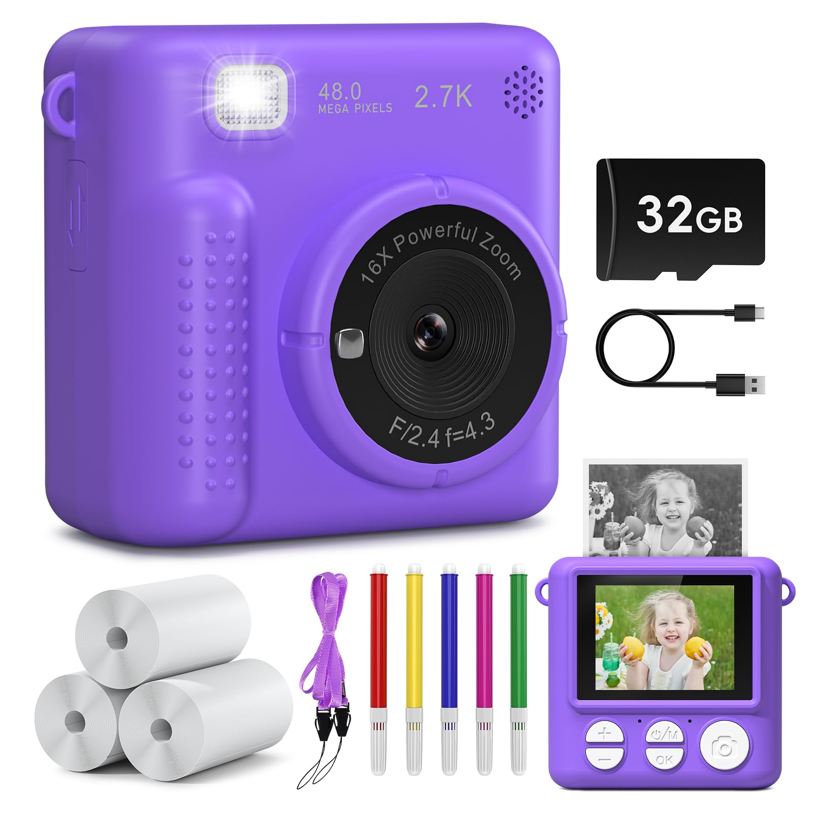 Amazon.com: GREENKINDER Kids Camera Instant Print, Christmas Birthday ...