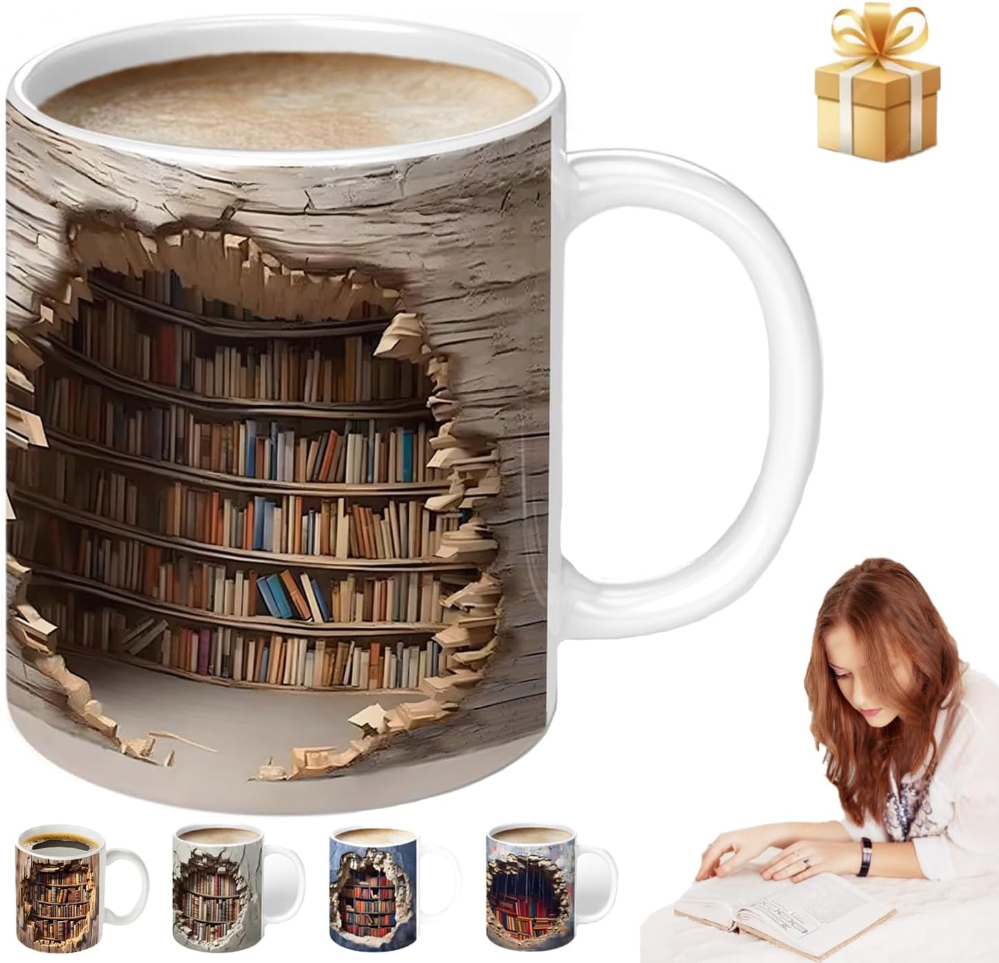 Amazon.com: Library Bookshelf Mug, Bookshelf Design Ceramic Coffee Cup ...