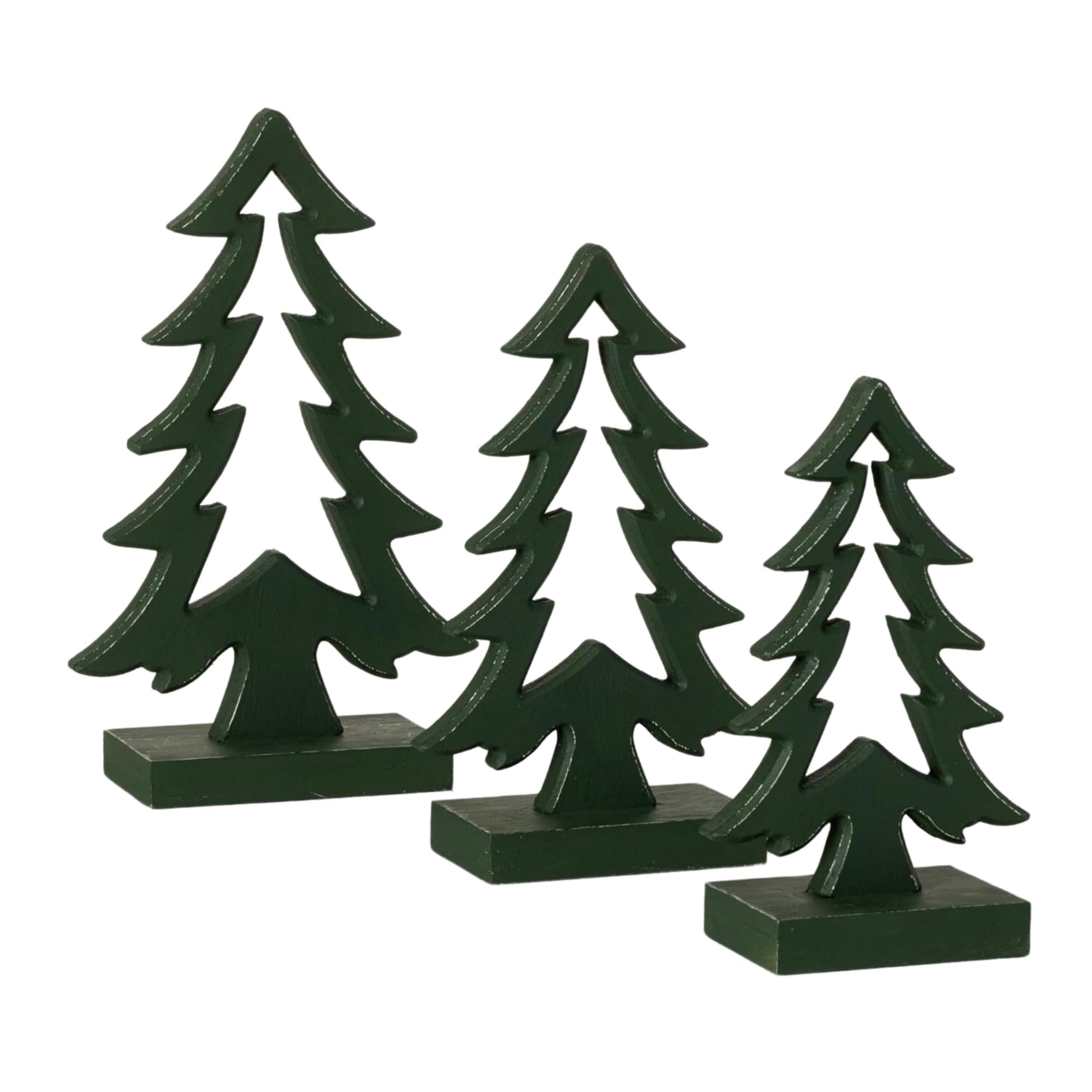Amazon.com: Sullivans Green Wooden Tree Set of 3, Christmas Centerpiece ...