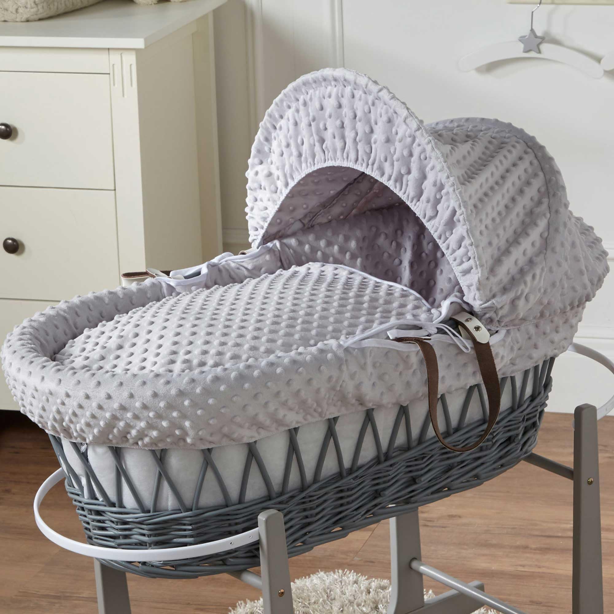 For Your Little One White Dimple Grey Wicker Moses Basket With Stand ...