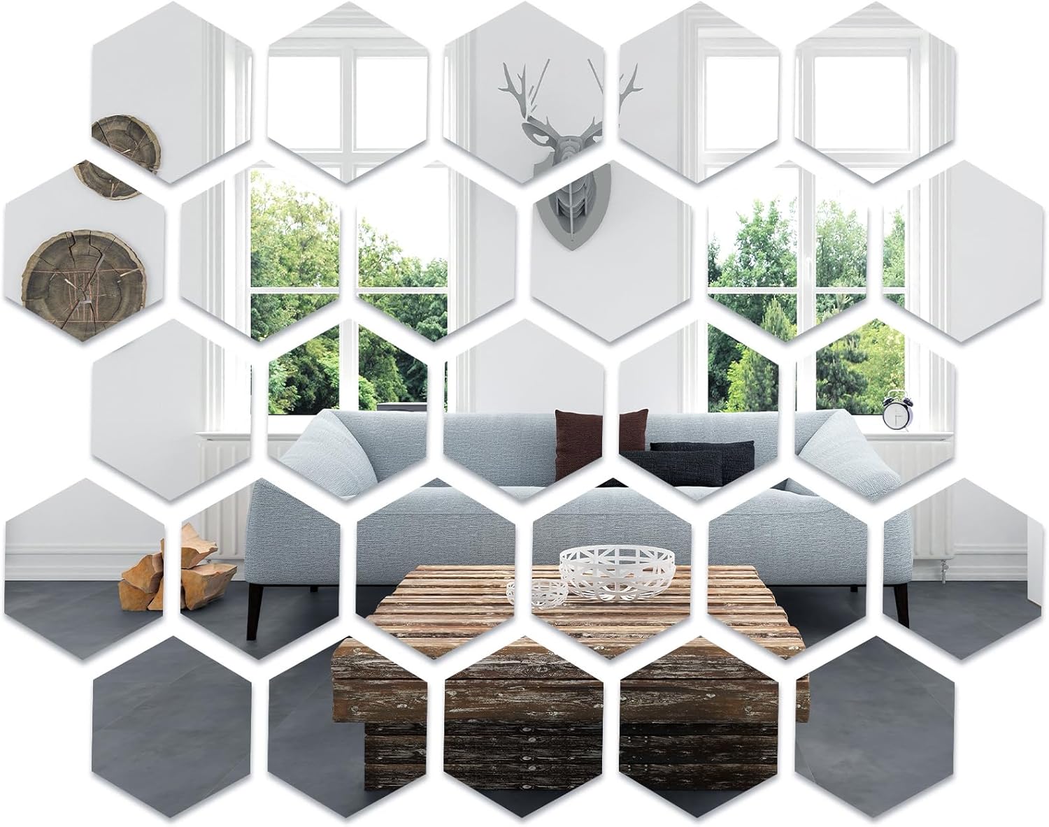 Amazon.com: Qjaiune 36Pcs Hexagon Mirror Wall Sticker, Removable ...
