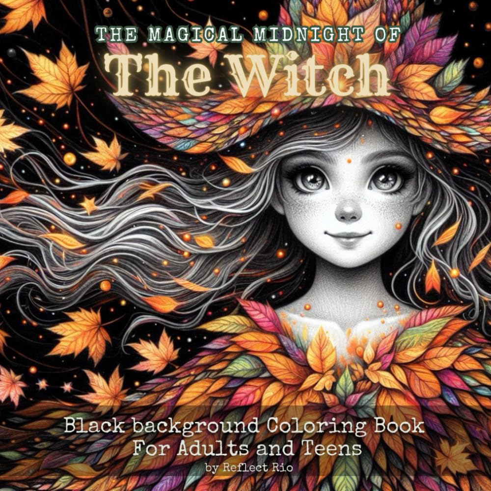 Amazon | Magical Midnight Black Background Coloring Book: The Witch ...