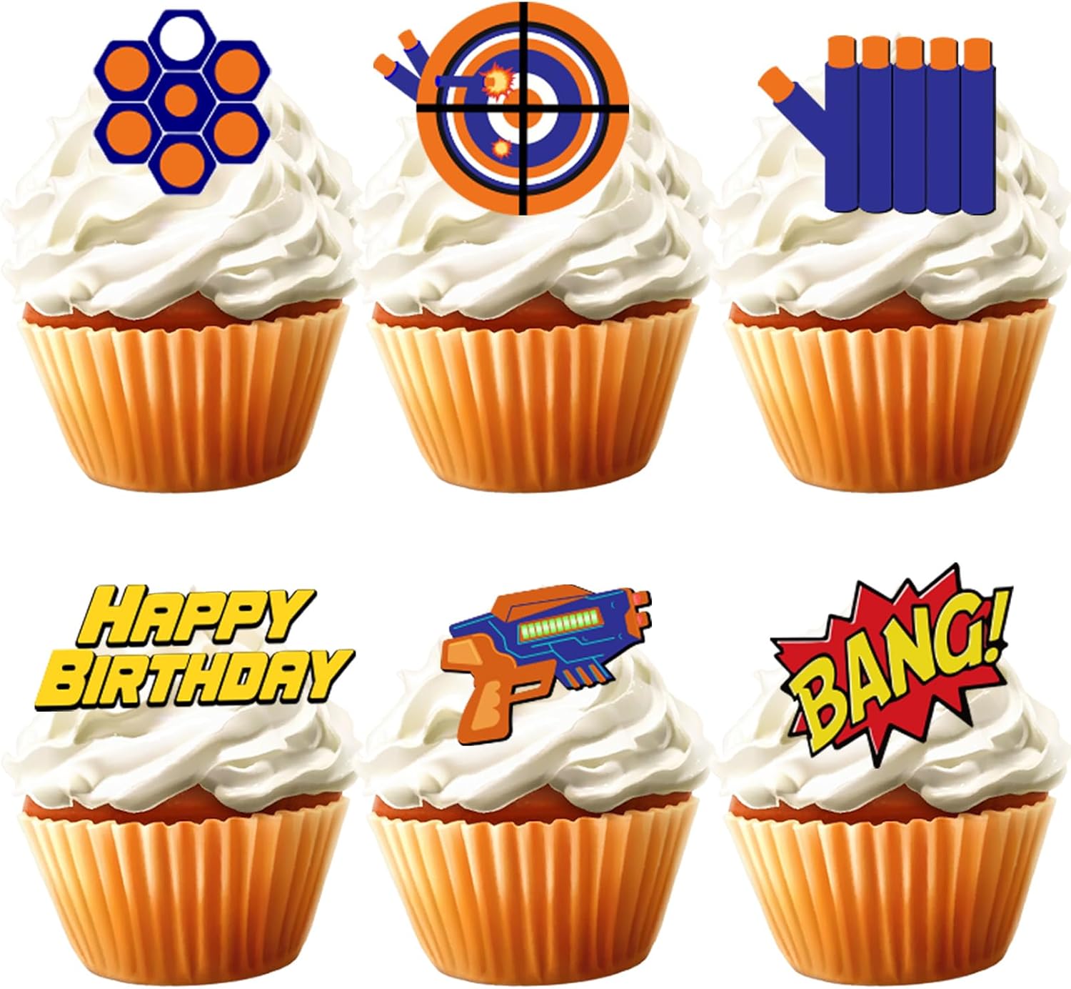 Amazon.com: 18pcs Rubber Gun Cupcake Toppers for Boys Girls Dart War ...