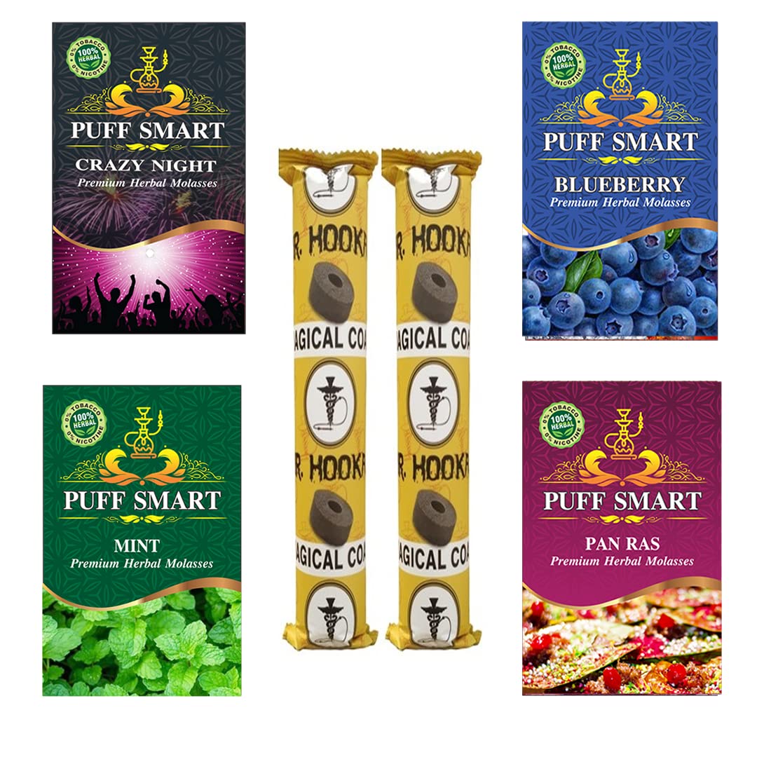PUFF SMART Premium Herbal Flavor Pan Ras, Crazy Night, Blueberry, Mint ...