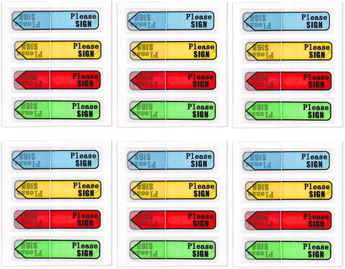 600pcs/6 Packs Please Sign Message Flags, 4 Colors Arrow Labels ...