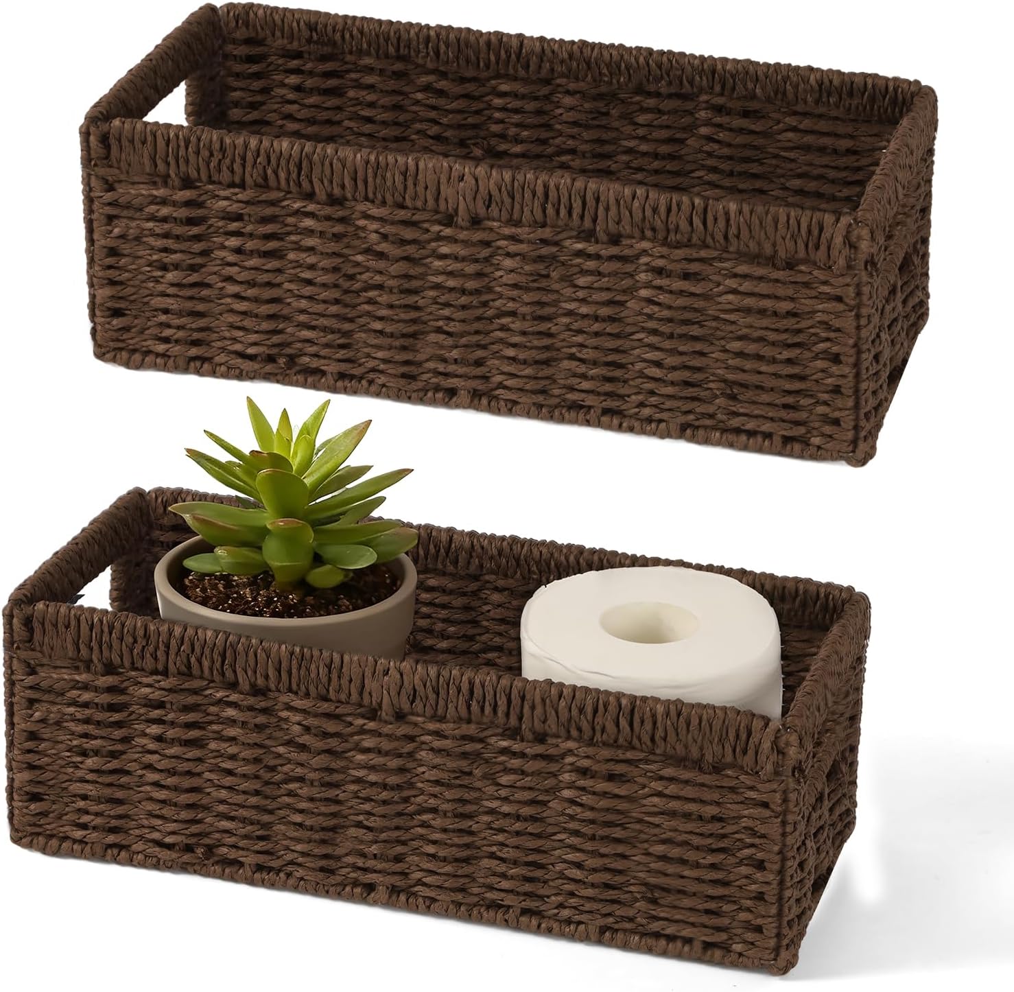 Amazon.com: Maqauai Paper Rope Wicker Storage Baskets with Handles, 2 ...