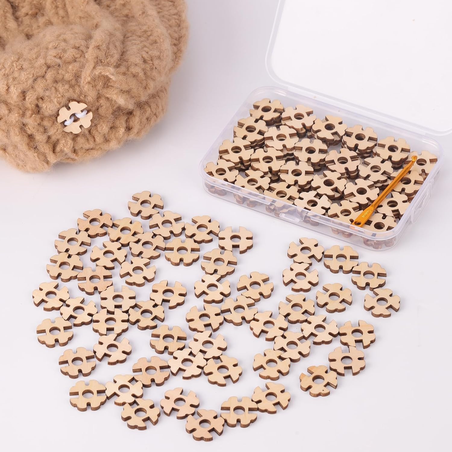 100Pcs Removable Wooden Pom Poms Buttons Vintage Decor Sewing Button ...