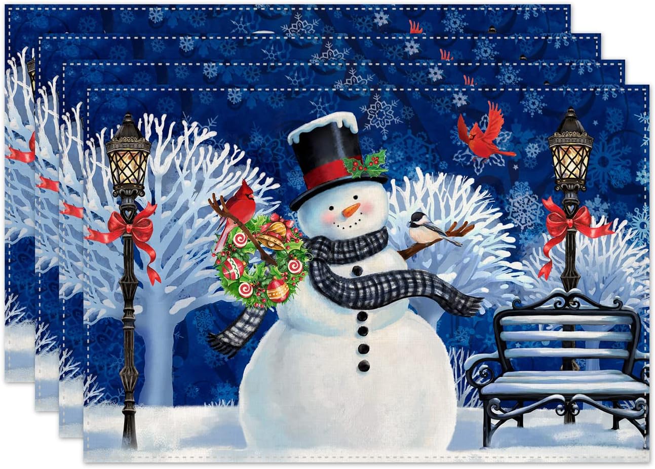 Amazon.com: Merry Christmas Snowflake Snowman Placemats Set of 4 for ...