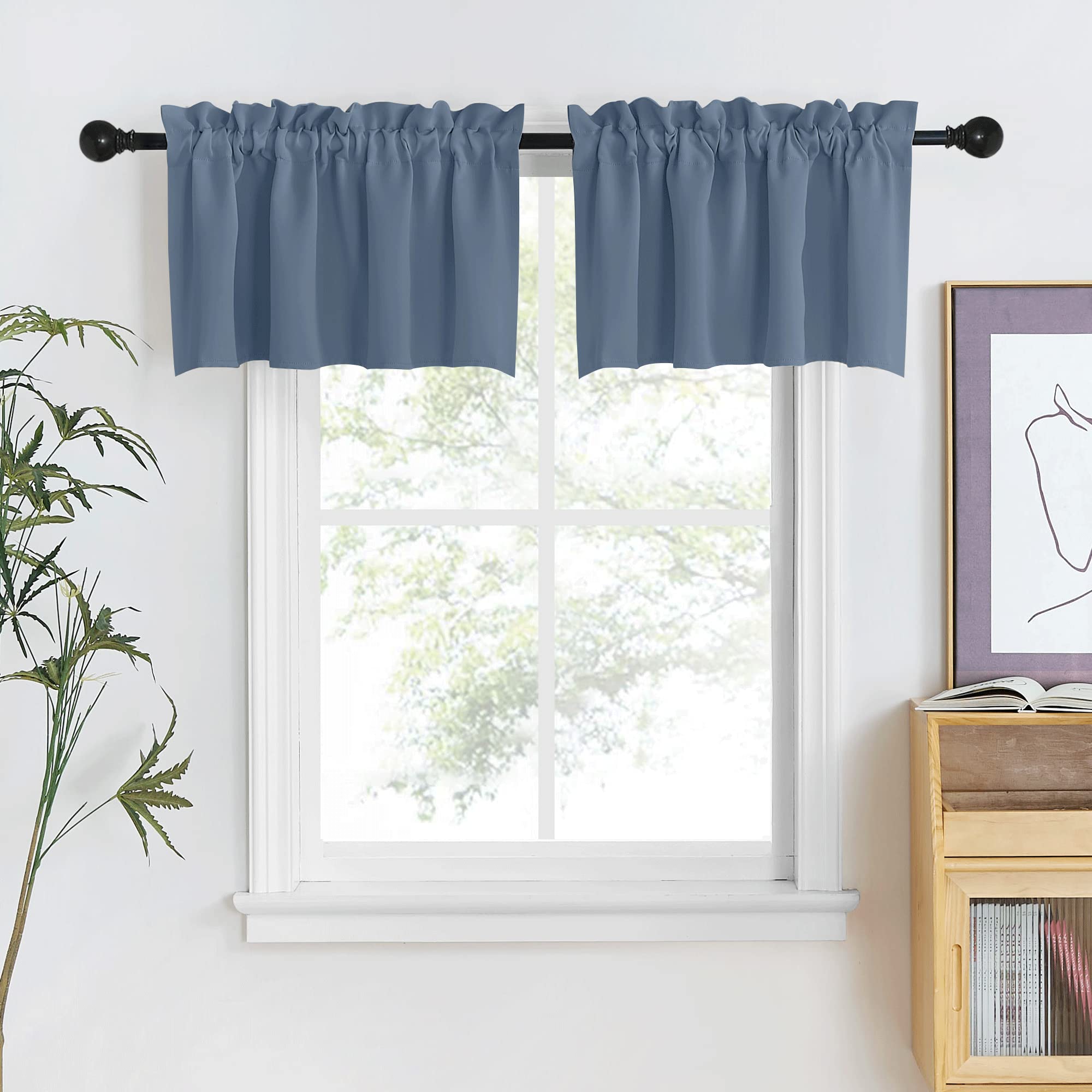 Amazon.com: NICETOWN Stone Blue Short Valances for Kitchen, Thermal ...