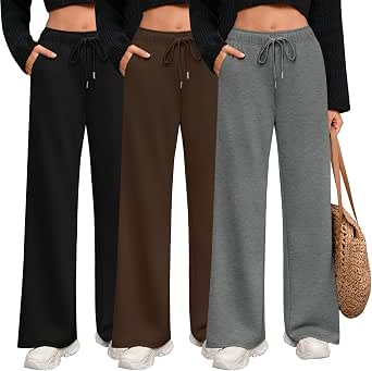 Riyiper 3 Pack Women Wide Leg Sweatpants Drawstring Straight Pants ...