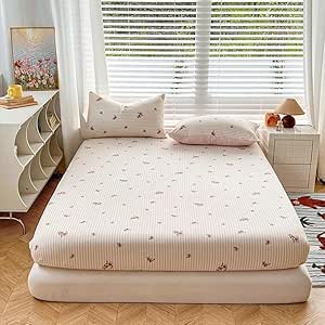 Amazon.com: 3 Pieces Floral Striped Patterned Country Style Bed Sheet ...