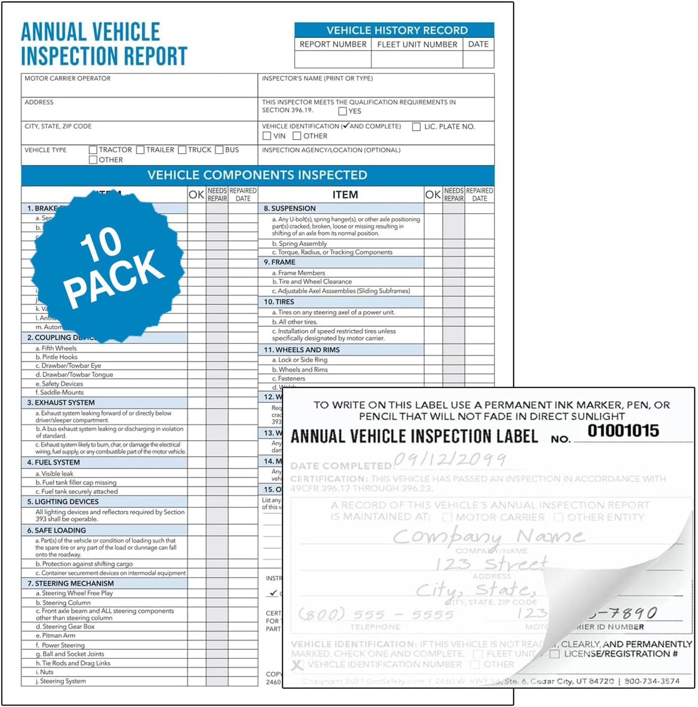 Amazon.com : J. J. Keller 30-Pack, Annual Vehicle Inspection Label, 2 ...