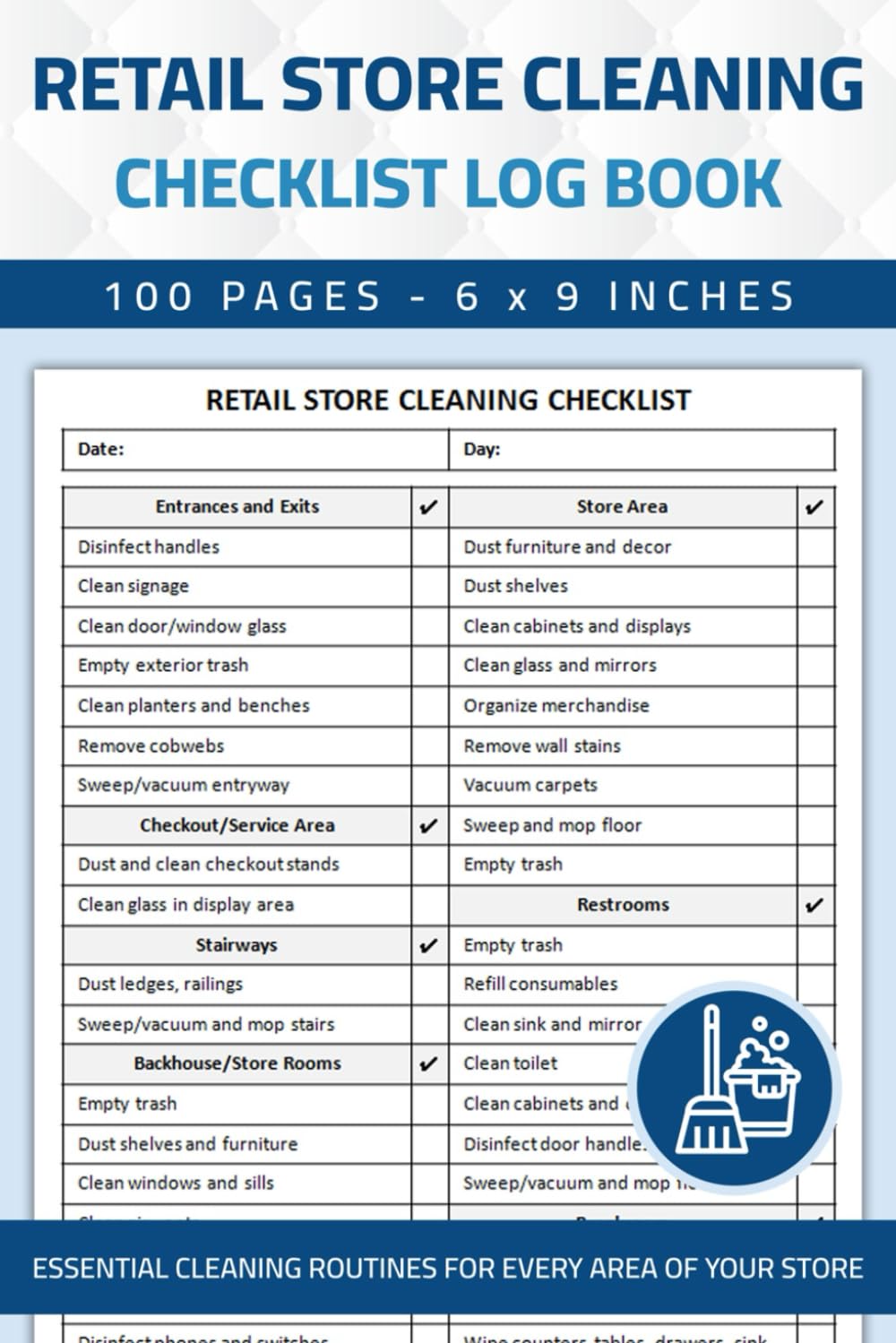 Retail Store Cleaning Checklist Log Book: Shop Cleaning Check List ...