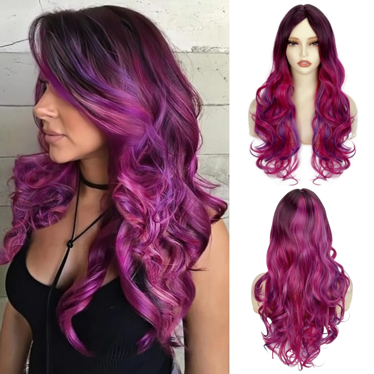 Amazon.com: Daiaces Colorful Wigs for Women Long Purple Wavy Wigs ...