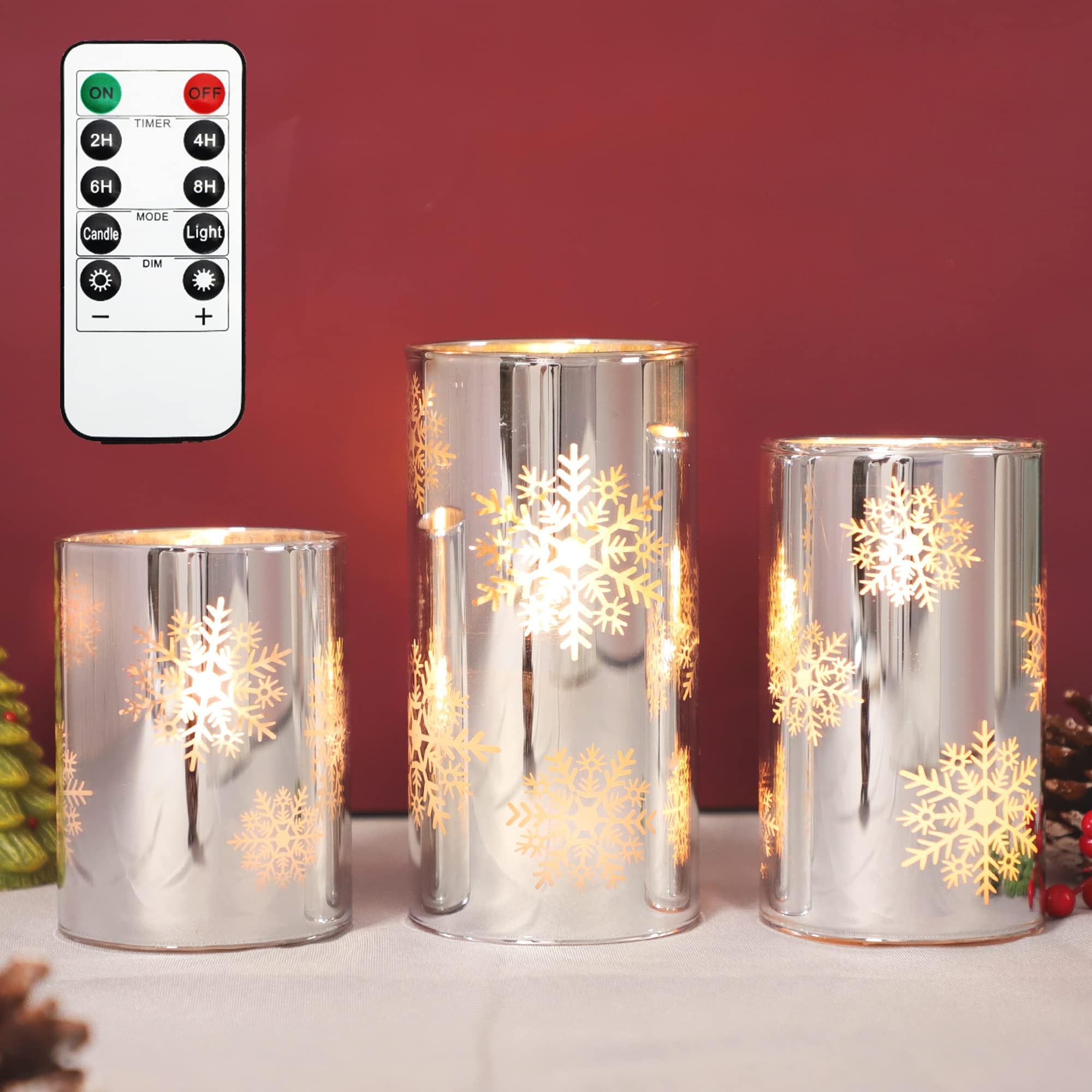 Amazon.com: Crystal Club Christmas Flameless Candles, Set of 3 Santa ...