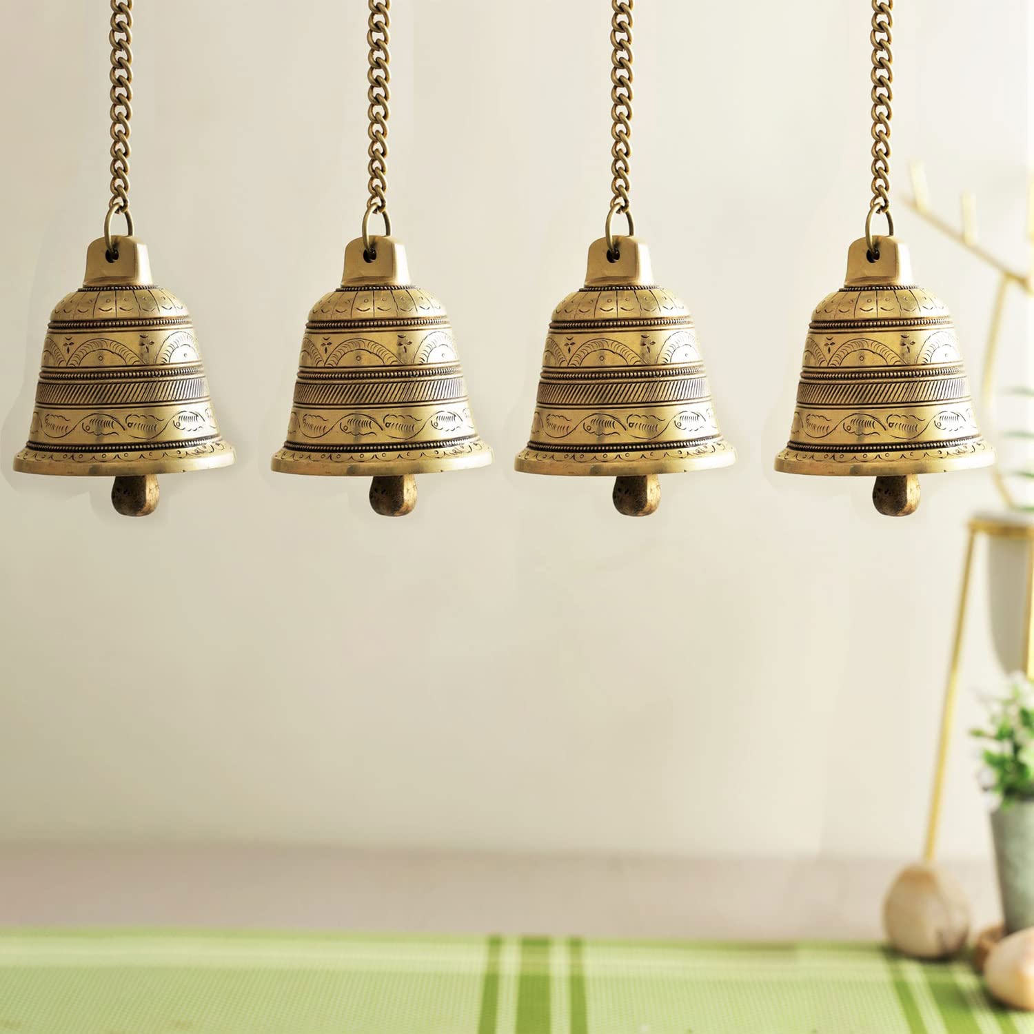 CraftVatika Brass Hanging Bell with Chain and Hook for Home Mandir ...