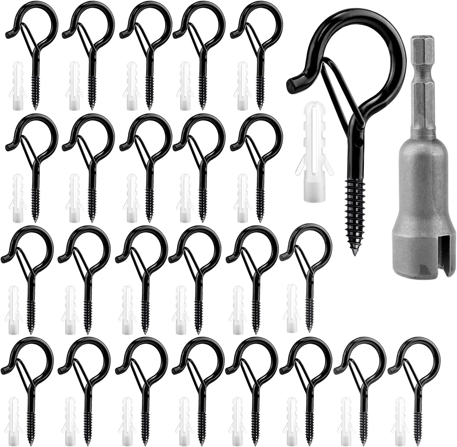 Pinrolla 41 PCS Screw in Hooks Kit Black Q Hanger Hooks for Outdoor ...