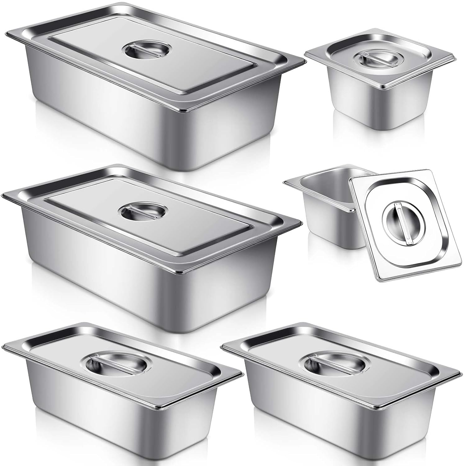 Amazon.com: LOYIM 6 Pack Stainless Steel Hotel Pans 1/1, 1/3, 1/6 Size ...