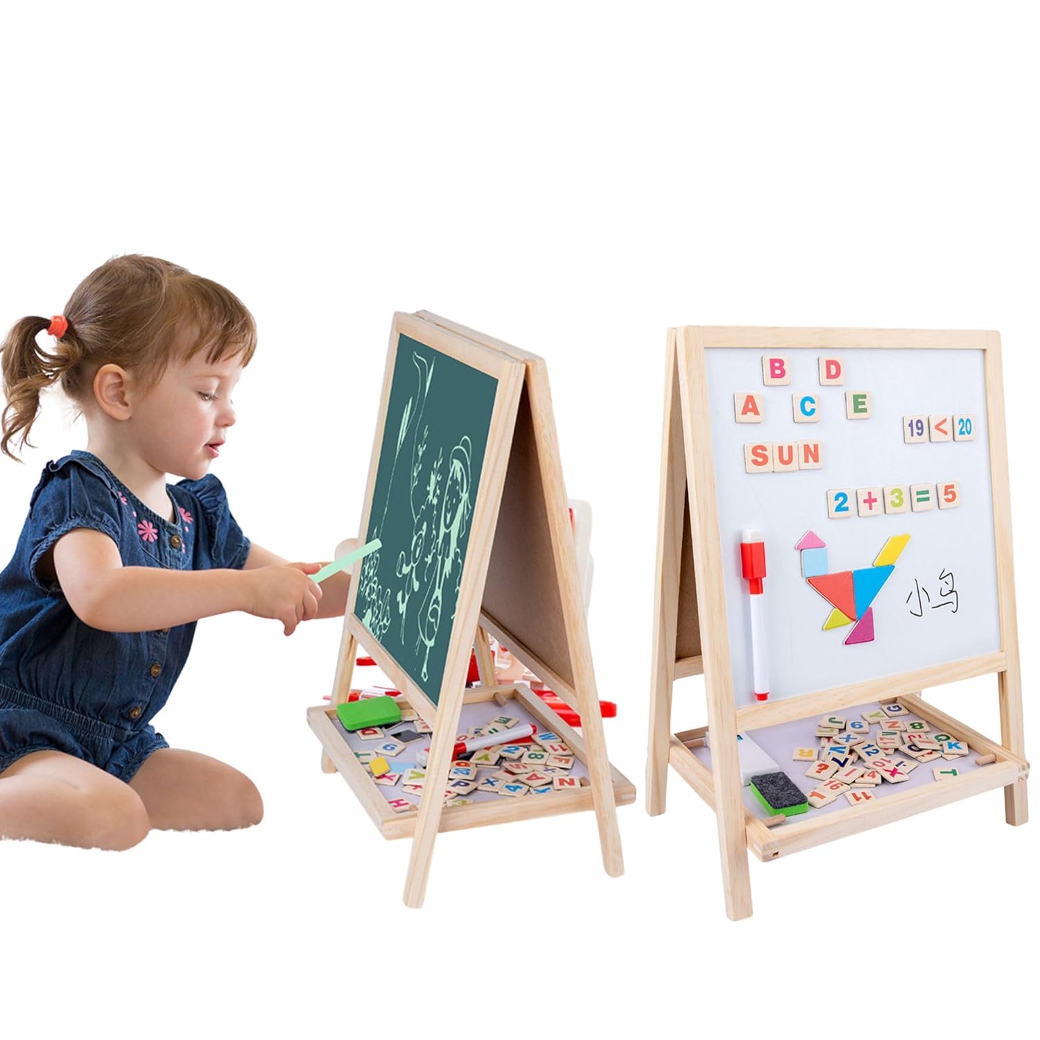 Belleur 100% Non-Toxic 2 in 1 Large Wooden White Dry Erase Easel Board ...
