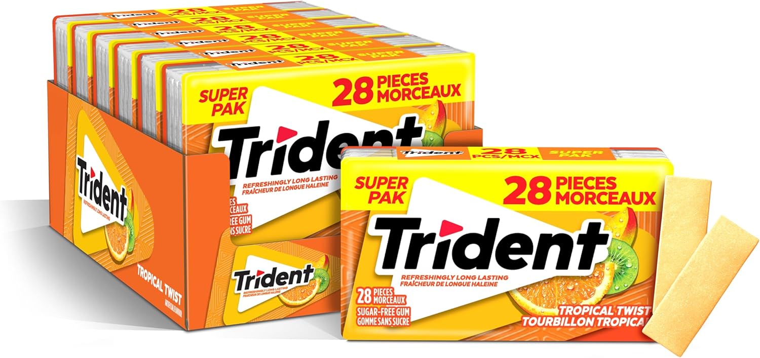 Trident, Tropical Twist Sugar-free Gum Mega Pack - Box of 6 Packs (168 ...