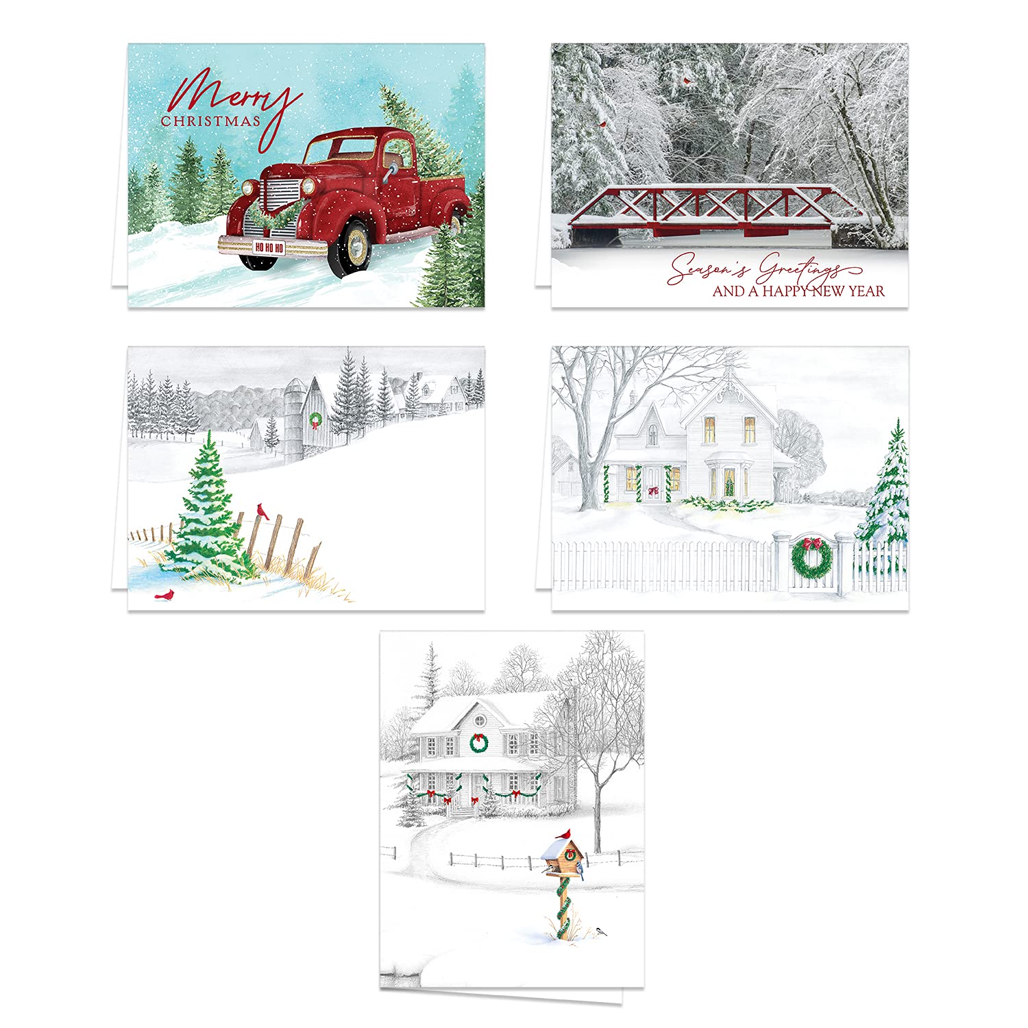 Country Christmas Cards Old Red Farm Truck Or Horse Trailer Country