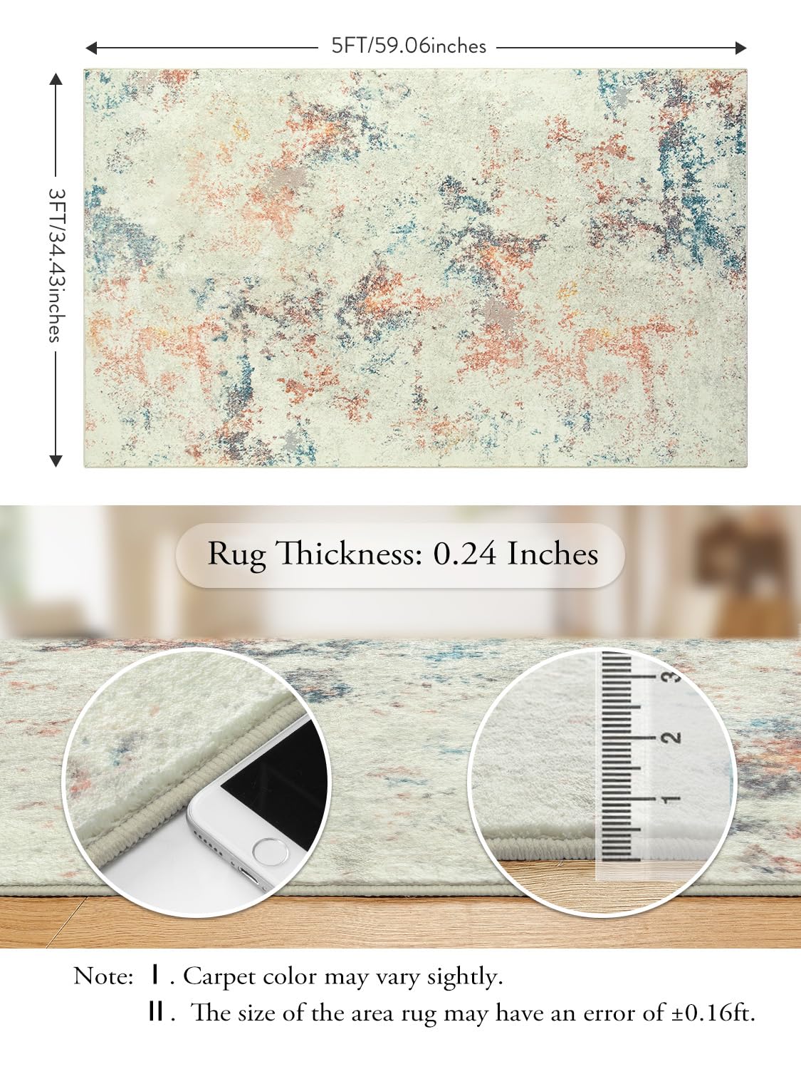 Lahome Modern Abstract 3x5 Rug,Washable Non-Slip Bedroom Throw Rugs ...