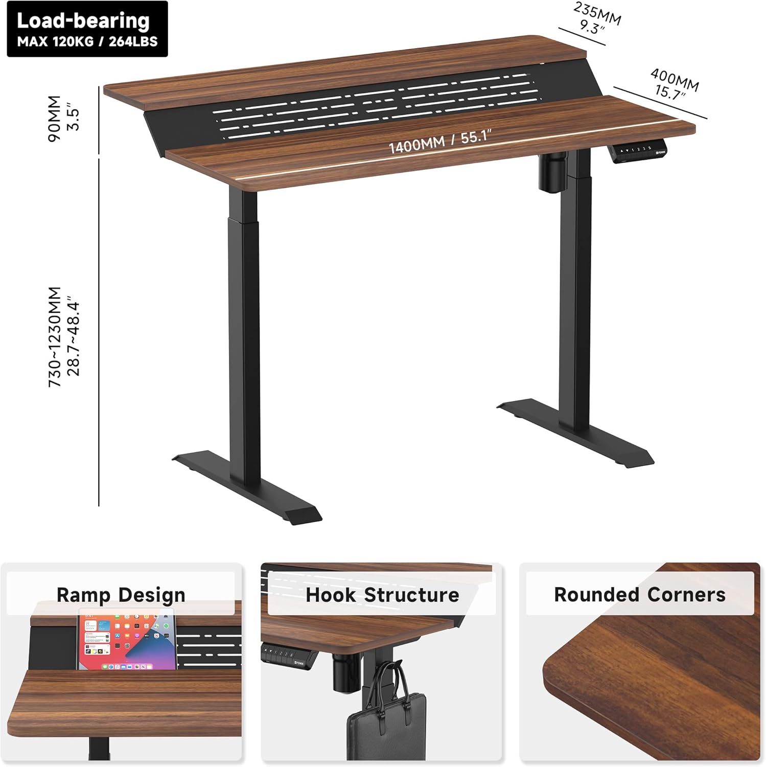 Buy Fenge Standing Desk,55x24 Inches Electric Height Adjustable Stand ...