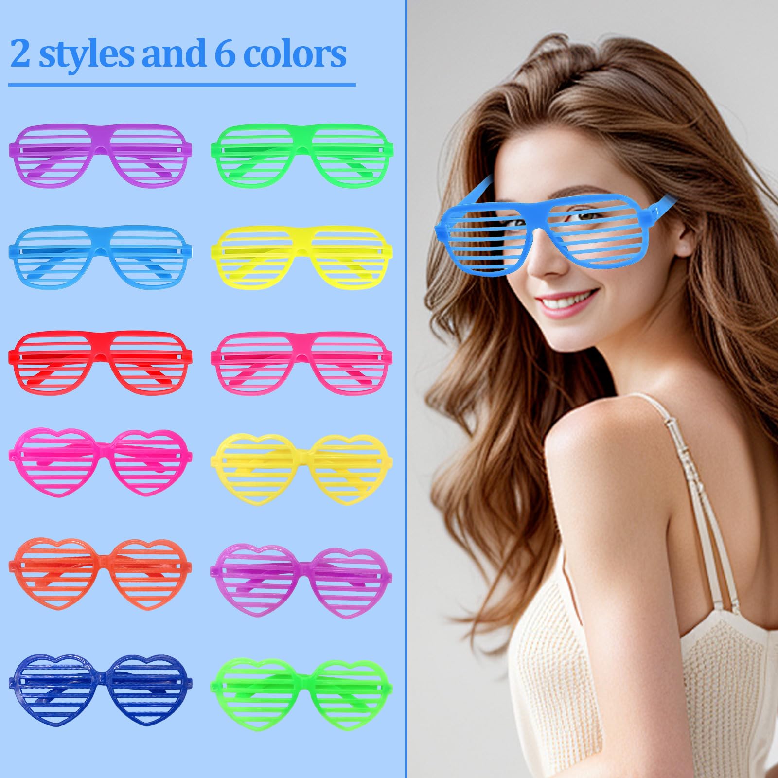 12pcs Neon Shutter Shades Sunglasses,12 Differents Color Shutter Brille ...
