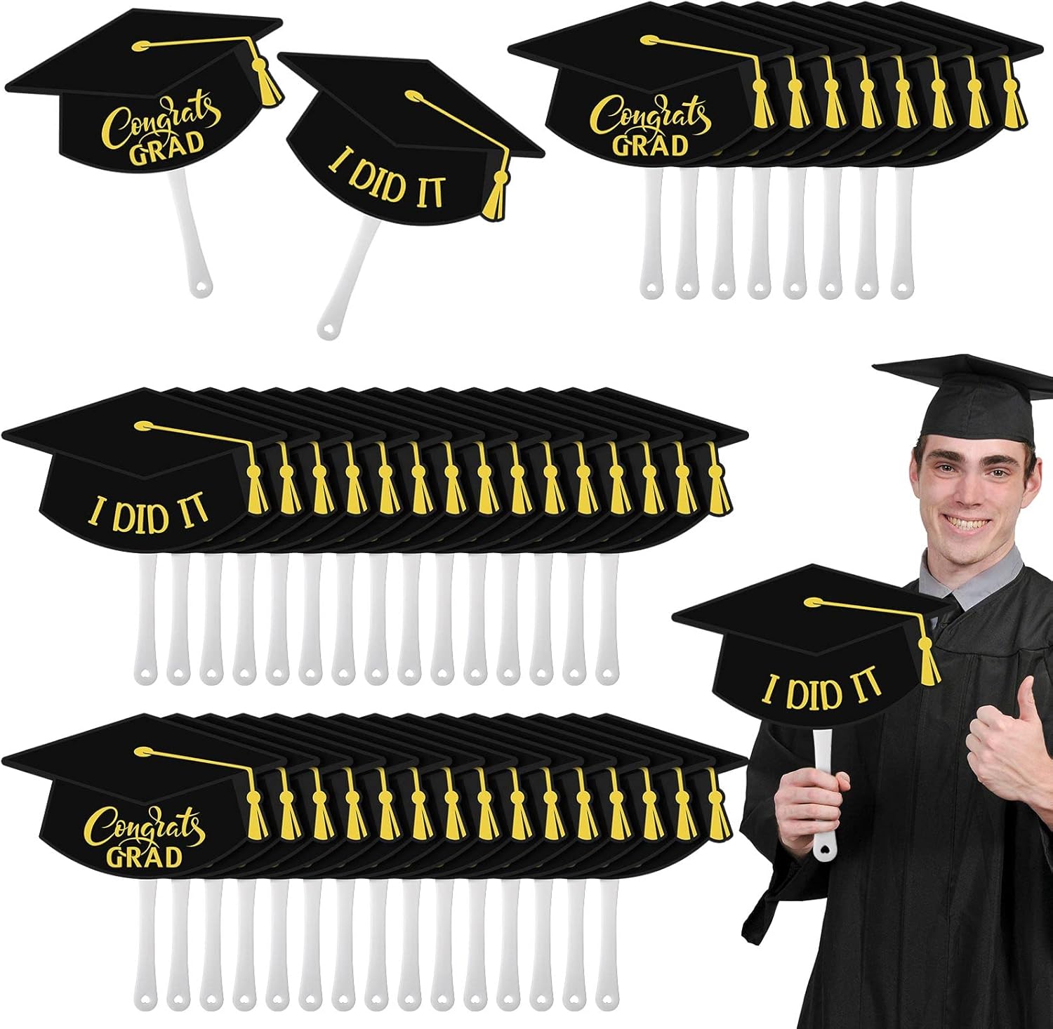 Amazon.com: Kathfly 48 Pack Black Grad Cap Fan Bulk Congrats I Did It ...