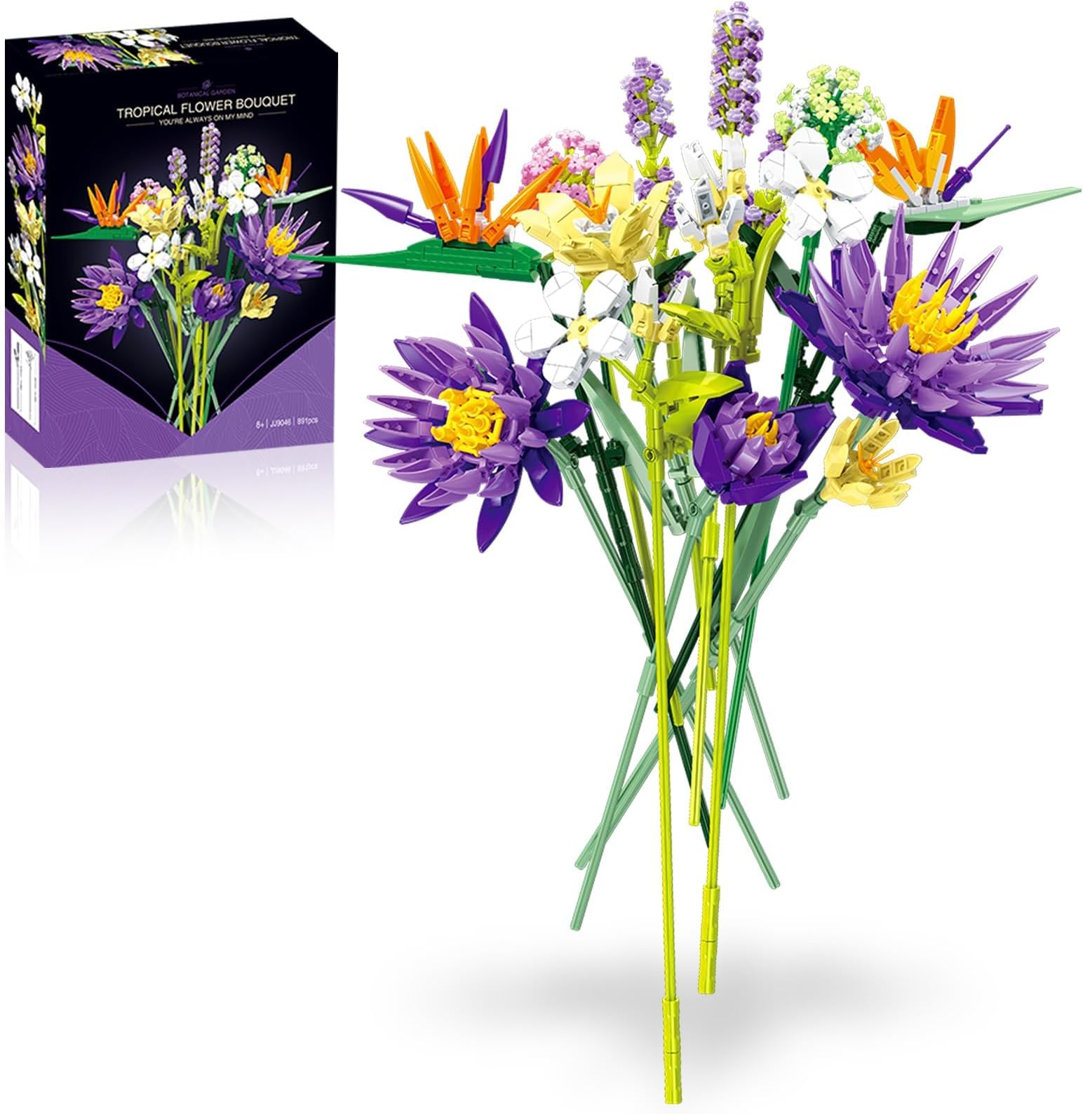 KASTWAVE Tropical Flower Bouquet Building Set, 891Pcs Botanical ...
