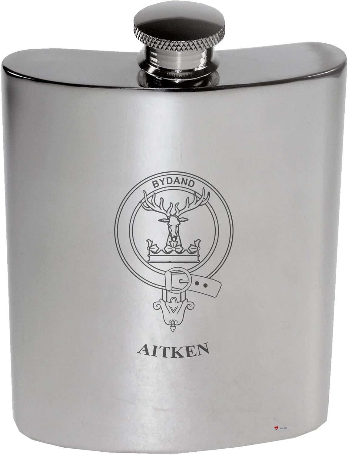 Amazon.com | Aitken Family Crest 6oz Polished Pewter Kidney Flask: Flasks
