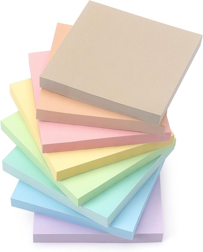Amazon.com : Sticky Notes 3x3inch, 8 Pads Self-Stick Notes, 8 Pastel ...