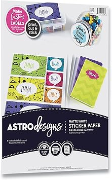 Amazon.com: Astrodesigns Sticker Paper, 8.5"x11", 24lb/89gsm, White, 15 ...