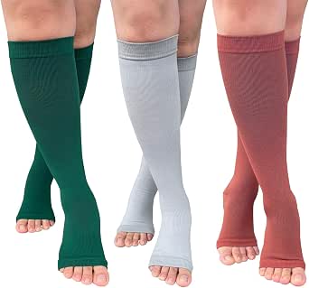 Amazon.com: SHUTELI 3 Pairs Open Toe Compression Socks Women Men Knee ...