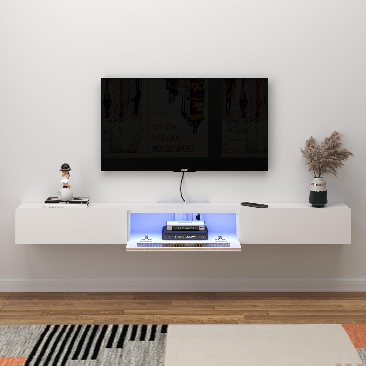 Amazon.com: Bixiaomei Floating TV Stand with LED Lights, 79'' Wall ...