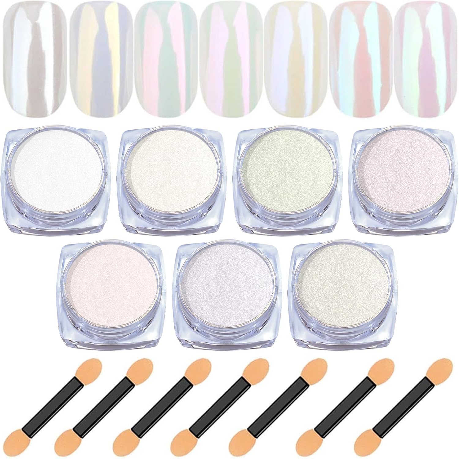 7 Colors White Pearl Chrome Nail Powder - BISHENGYF Aurora Metallic ...